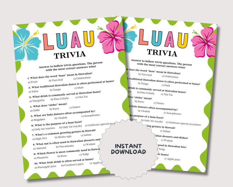 Luau Games Luau Trivia, Luau Party Games, Hawaiian Themed Game, Summer ...