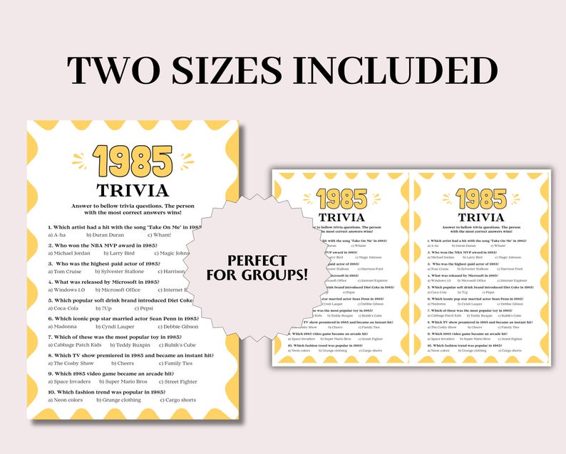 1985 Trivia Game, Fun 1985 Birthday Game for Her Him, 1985 Trivia Game ...