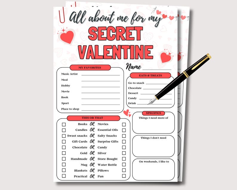 Secret Valentine Gift Exchange Form Editable Template, Secret Valentine ...