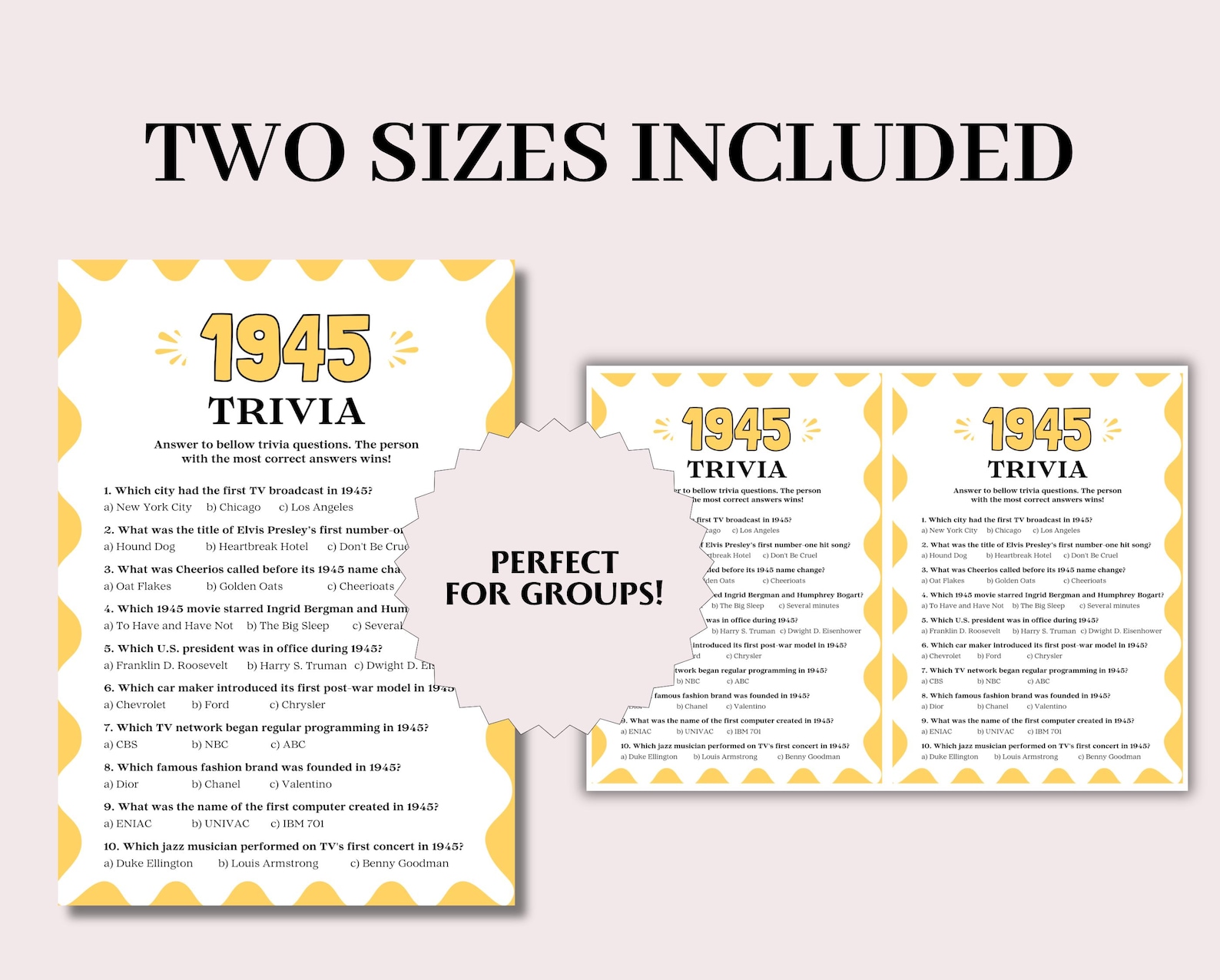 1945 Trivia Game, 80th Birthday Trivia, 80th Birthday Games, 1945 ...