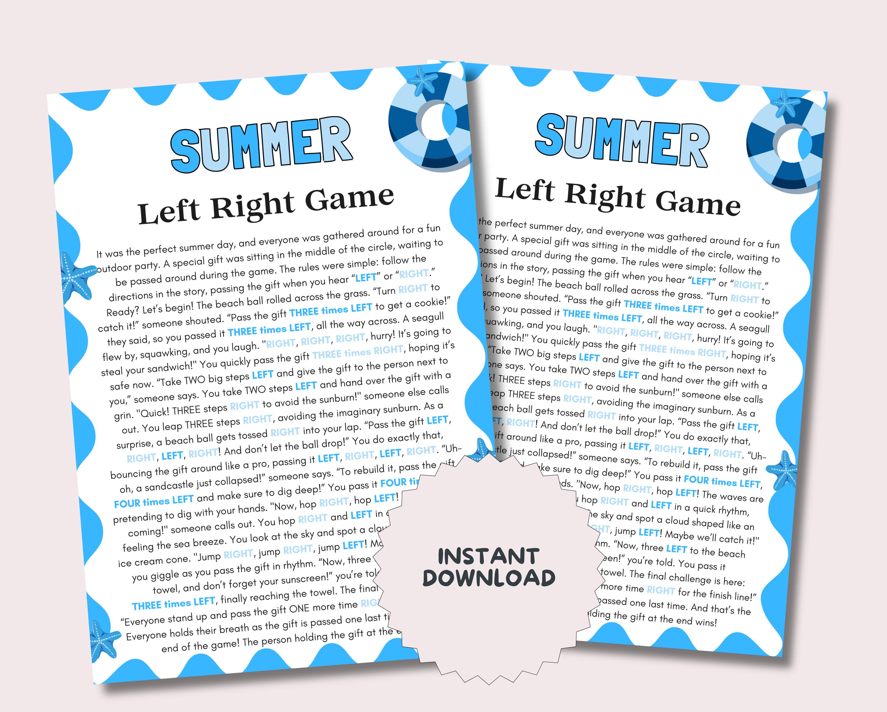 Summer Left Right Game, Summer Party Games, Printable Summer Game for ...