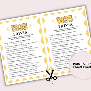 1935 Trivia Game, Fun 1935 Birthday Game for Her Him, 1935 Trivia Game ...