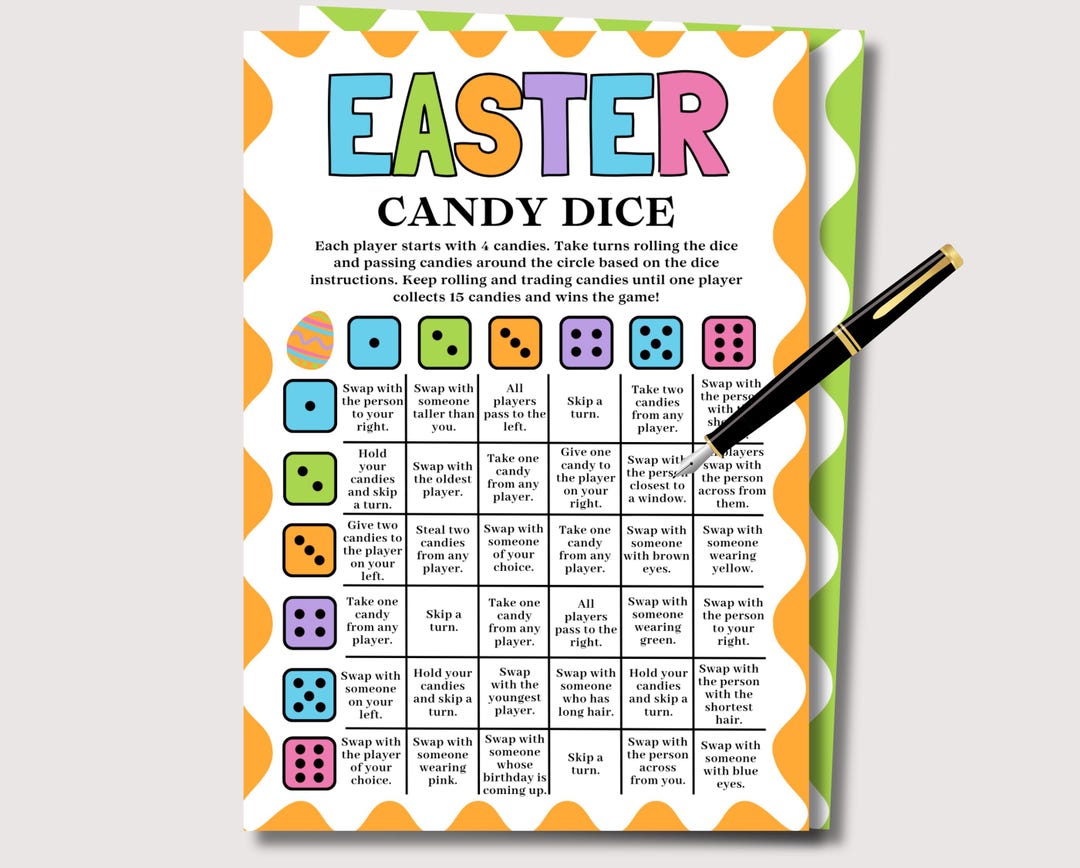Easter Candy Dice Game for Kids, Fun Printable Easter Roll the Dice ...
