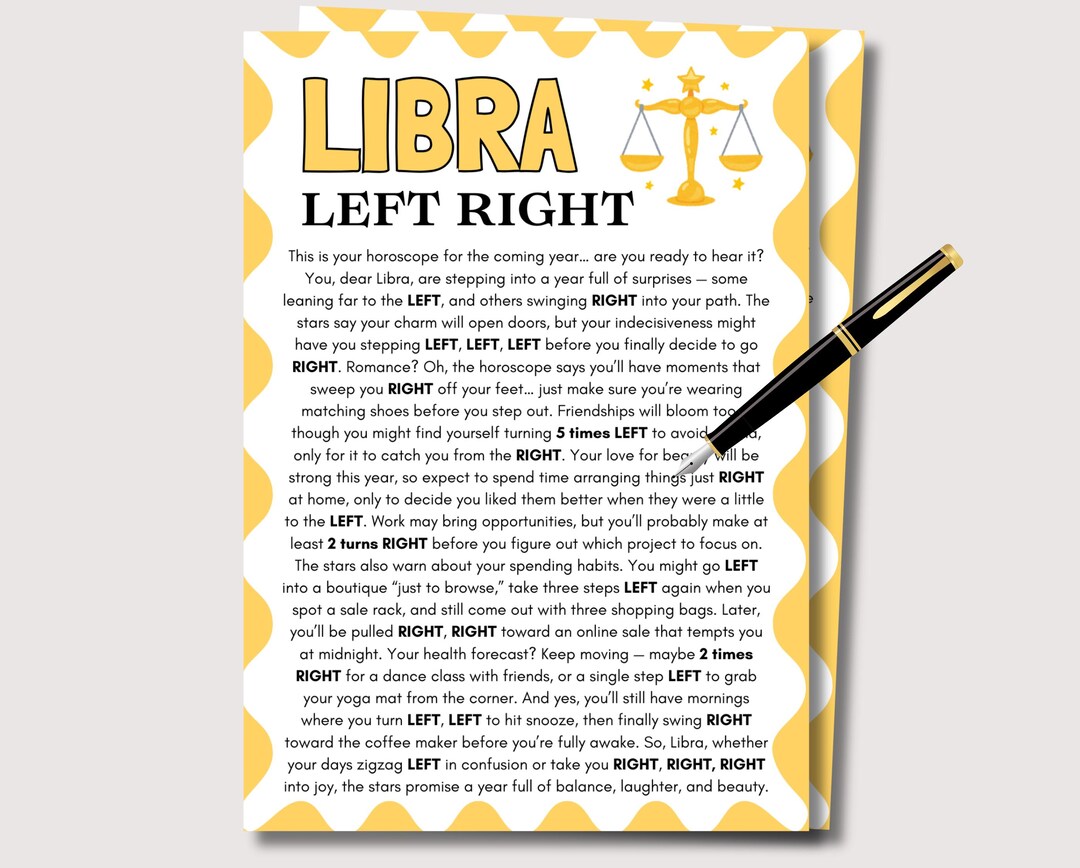 Libra Birthday Left Right Game, Fun Birthday Pass the Prize Story ...