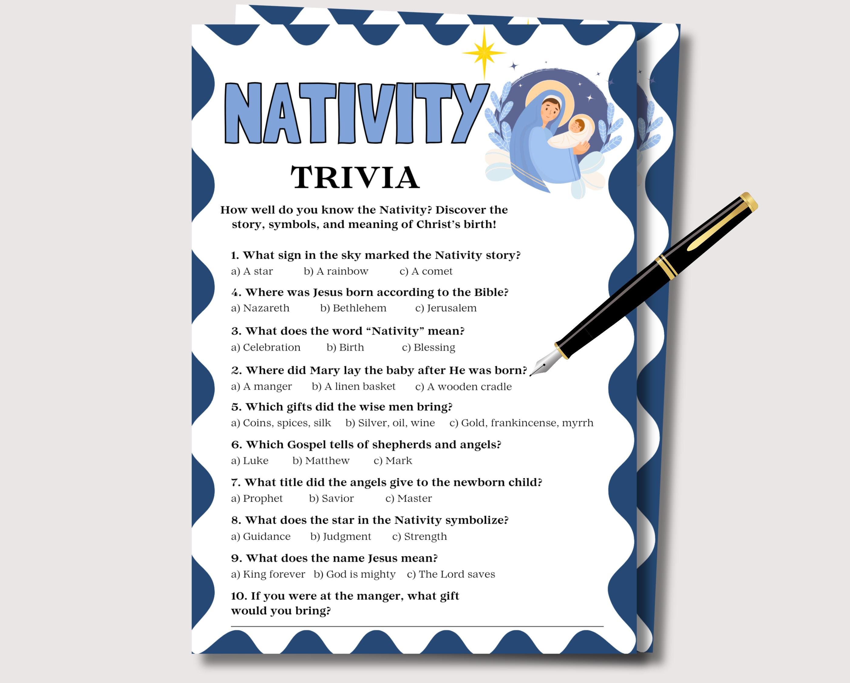 Nativity Trivia Game, Christian Christmas Game for Kids Adults Church ...