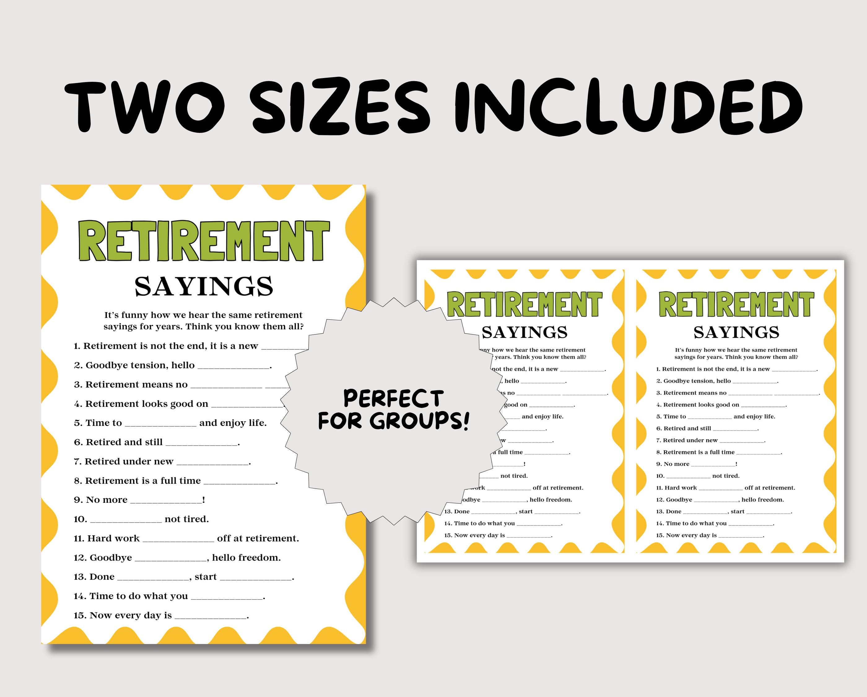 Retirement Sayings Game, Fun Printable Group Retirement Party Game ...