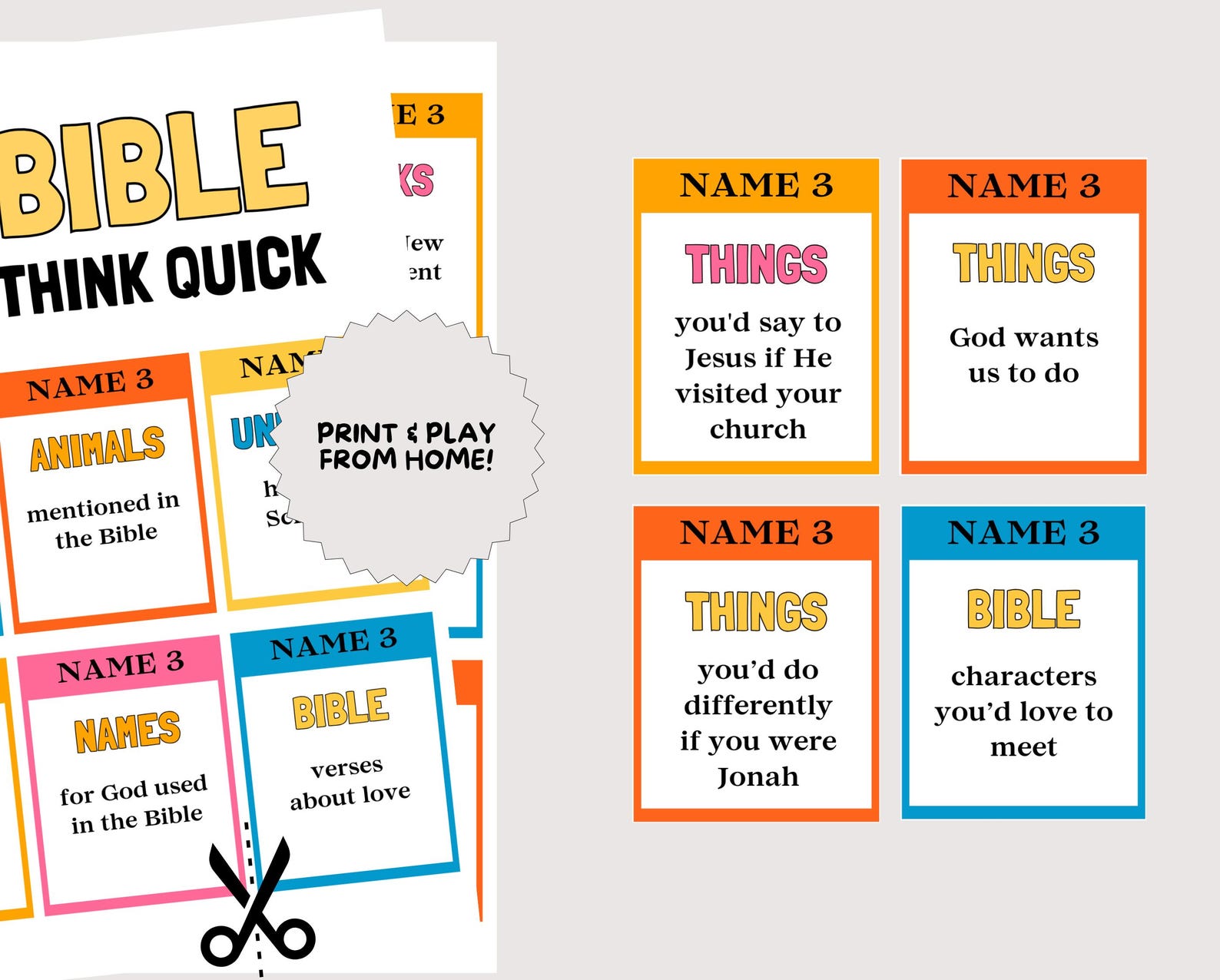 Bible Think Fast Game Name 3 Things, Funny Bible Game for Kids and ...