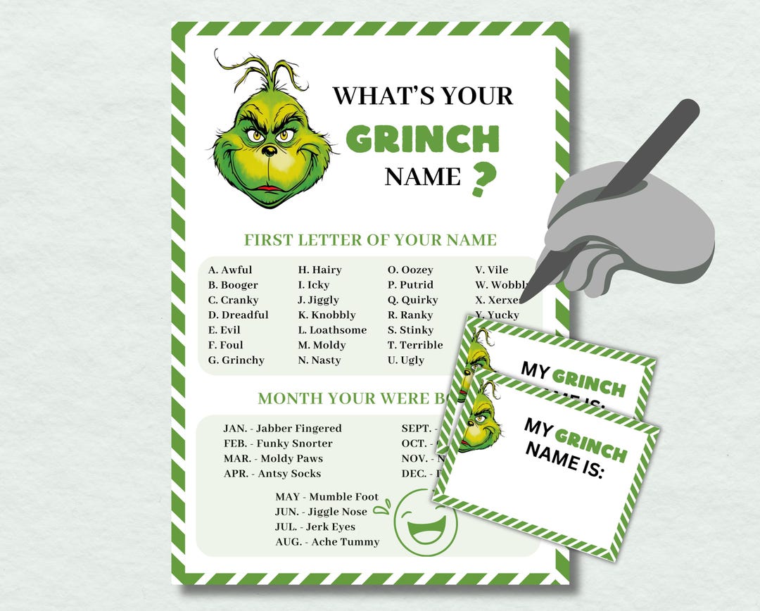 What's Your Grinch Name Printable Grinch Party Game for Kids and Adults ...