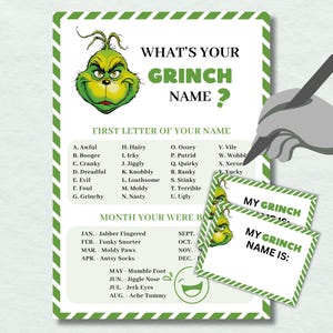 What's Your Grinch Name Printable Grinch Party Game for Kids and Adults ...