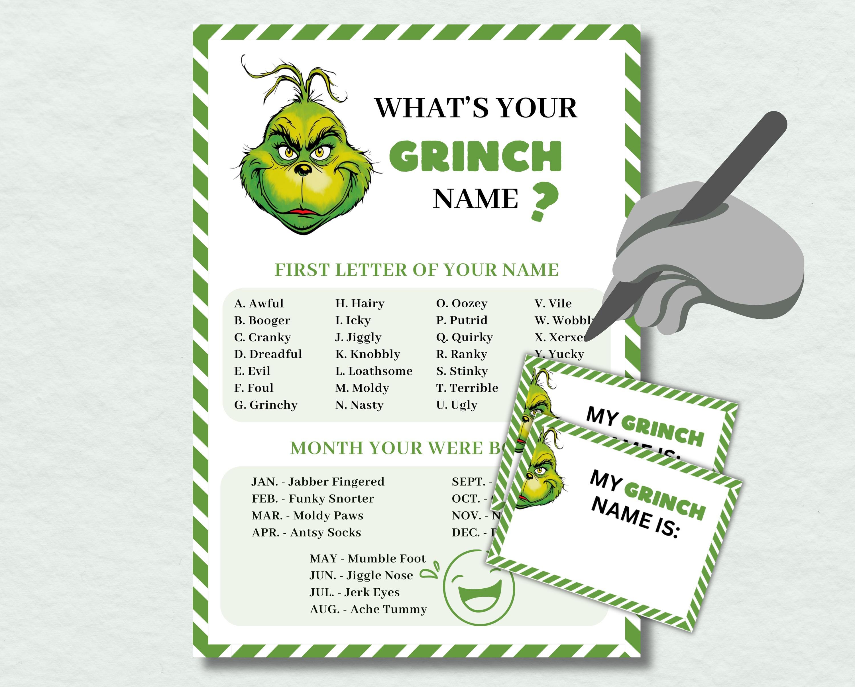 What's Your Grinch Name Printable Grinch Party Game for Kids and Adults ...