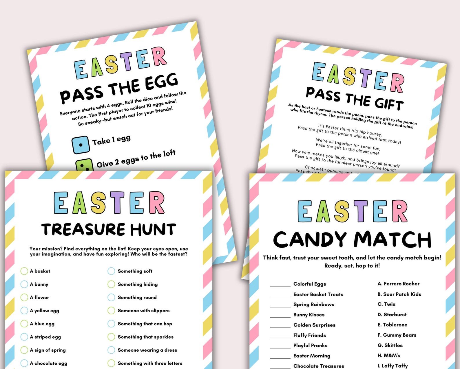 10 Easter Games Bundle, Pass the Gift Easter Pass the Prize, Whats Your ...