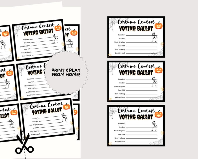 Halloween Costume Contest Ballot Voting Cards, Fun Printable Halloween ...