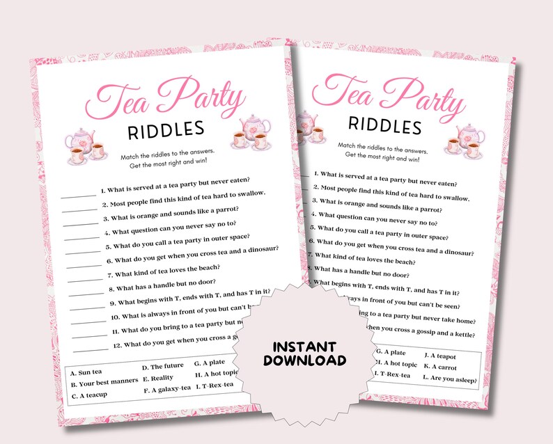 Tea Party Riddles Tea Party Games, Adult Tea Party Game for Ladies Tea ...