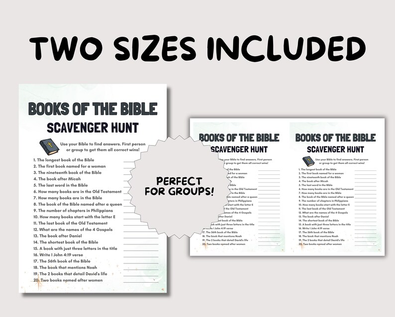 Books of the Bible Scavenger Hunt Game, Printable Church Game, Sunday ...
