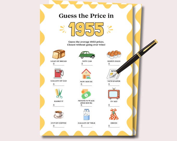 1955 Guess the Price Game Trivia Game, Fun 1955 Birthday Game for Her ...