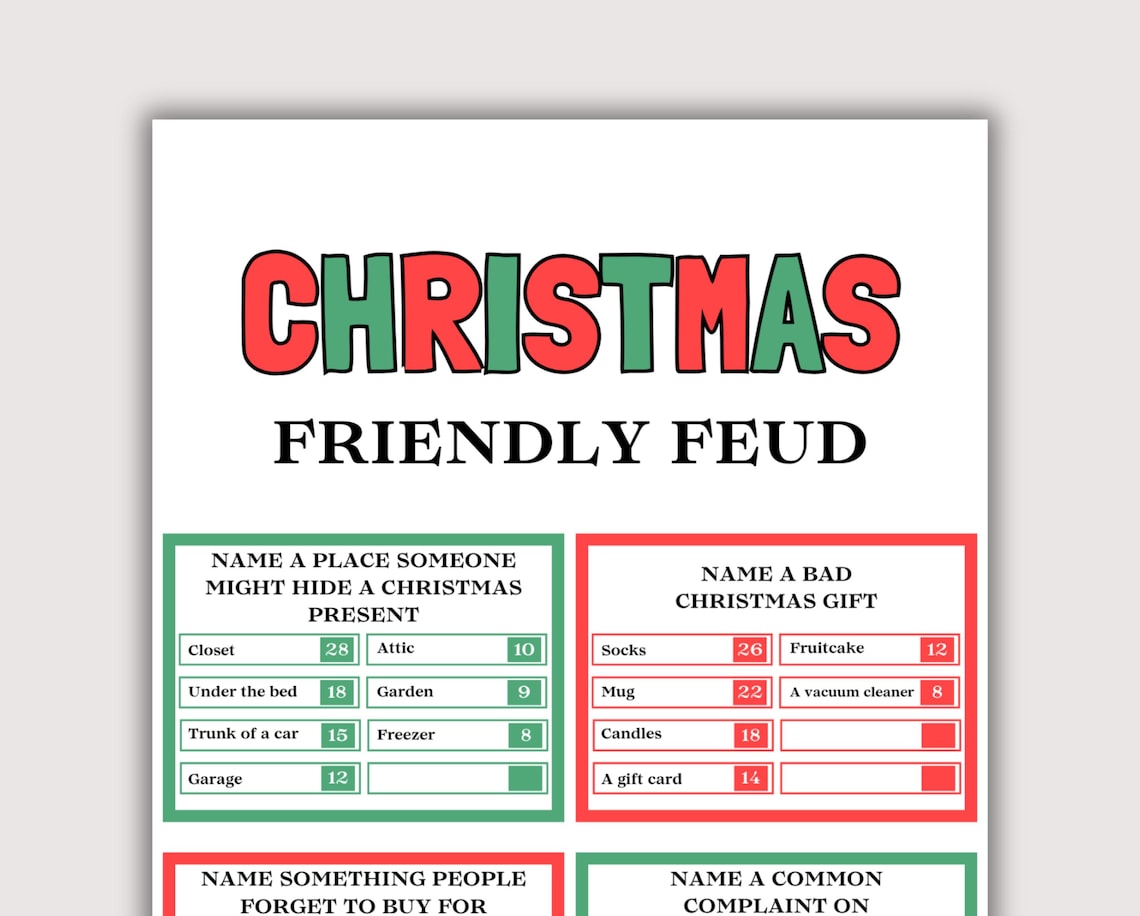 Christmas Family Feud Game, Fun Christmas Game for Adults Kids ...
