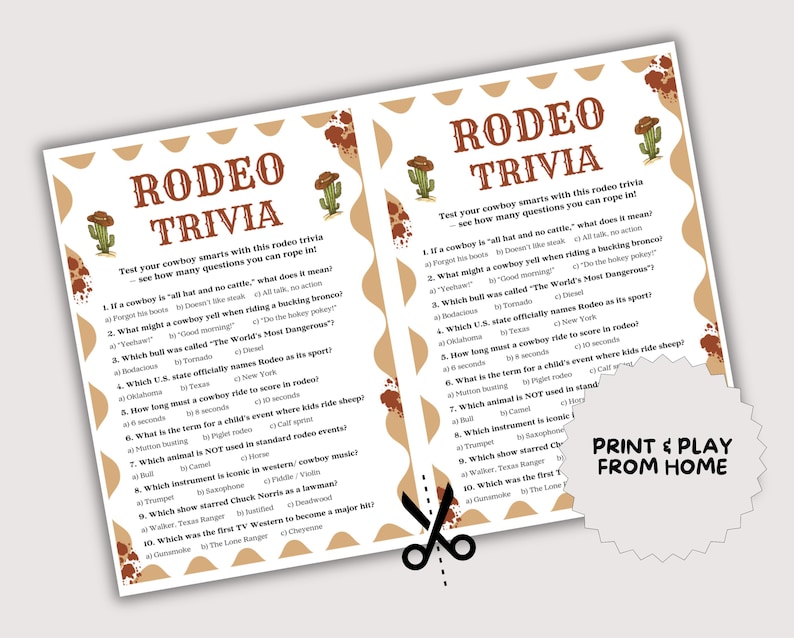 Rodeo Trivia Game, Funny Rodeo Party Game for Kids and Adults, Western ...