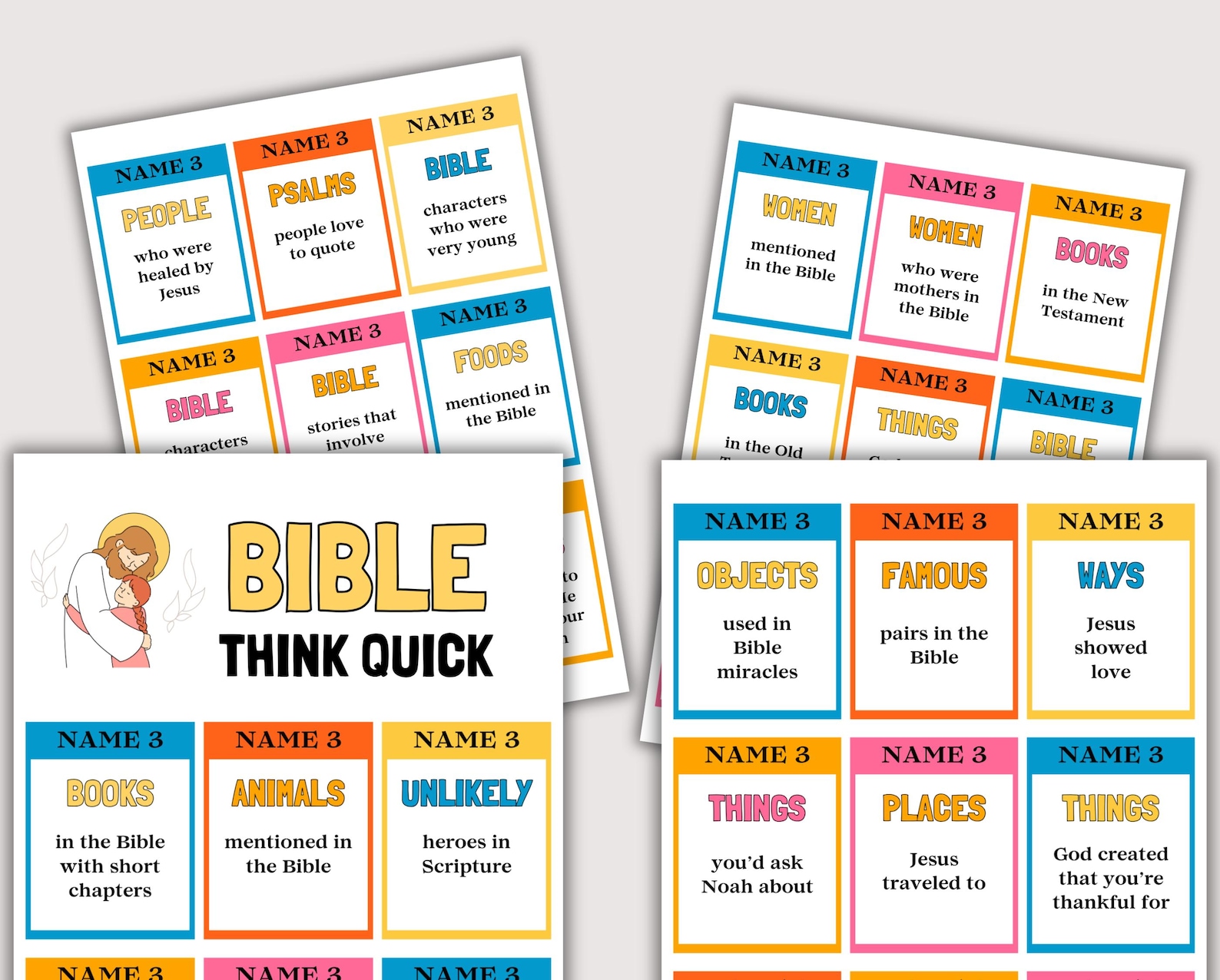 Bible Think Fast Game Name 3 Things, Funny Bible Game for Kids and ...