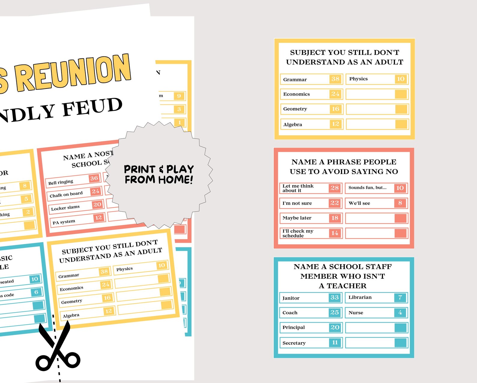 Class Reunion Friendly Feud Game, Class Reunion Games, High School ...