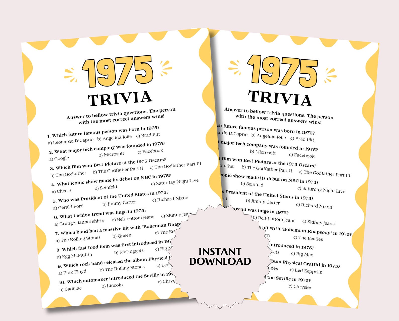 1975 Trivia Game, Fun 1975 Birthday Game for Her Him, 1975 Trivia Game ...