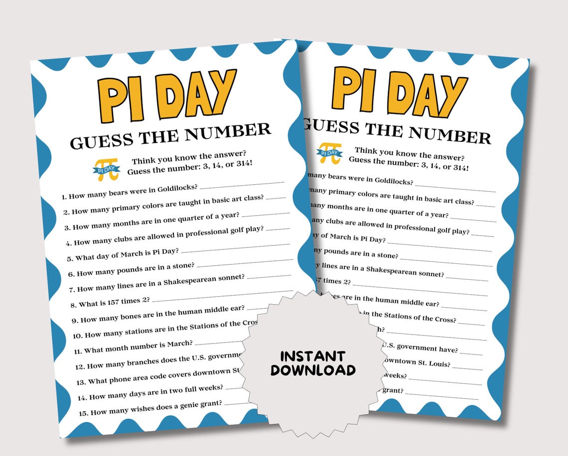 Pi Day Guess the Number Game, Fun Printable Pi Day Trivia Game for Kids ...