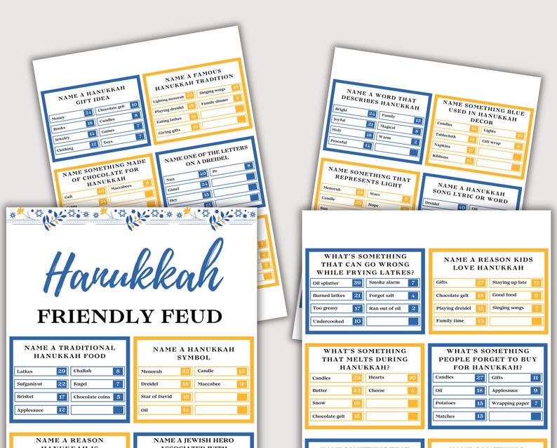 Hanukkah Friendly Feud Game, Fun Printable Hanukkah Game for Adults ...