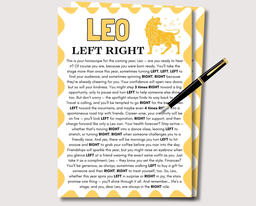 Leo Birthday Left Right Game, Fun Birthday Pass the Prize Story, Leo ...