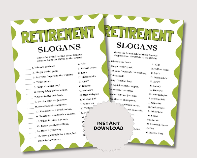 Retirement Slogans Game, Fun Printable Group Retirement Party Game ...