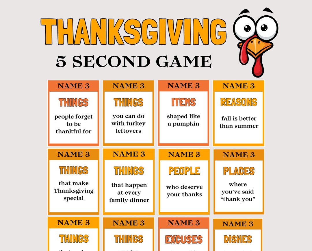 Thanksgiving 5 Second Game, Fun Thanksgiving Game for Adults Kids ...
