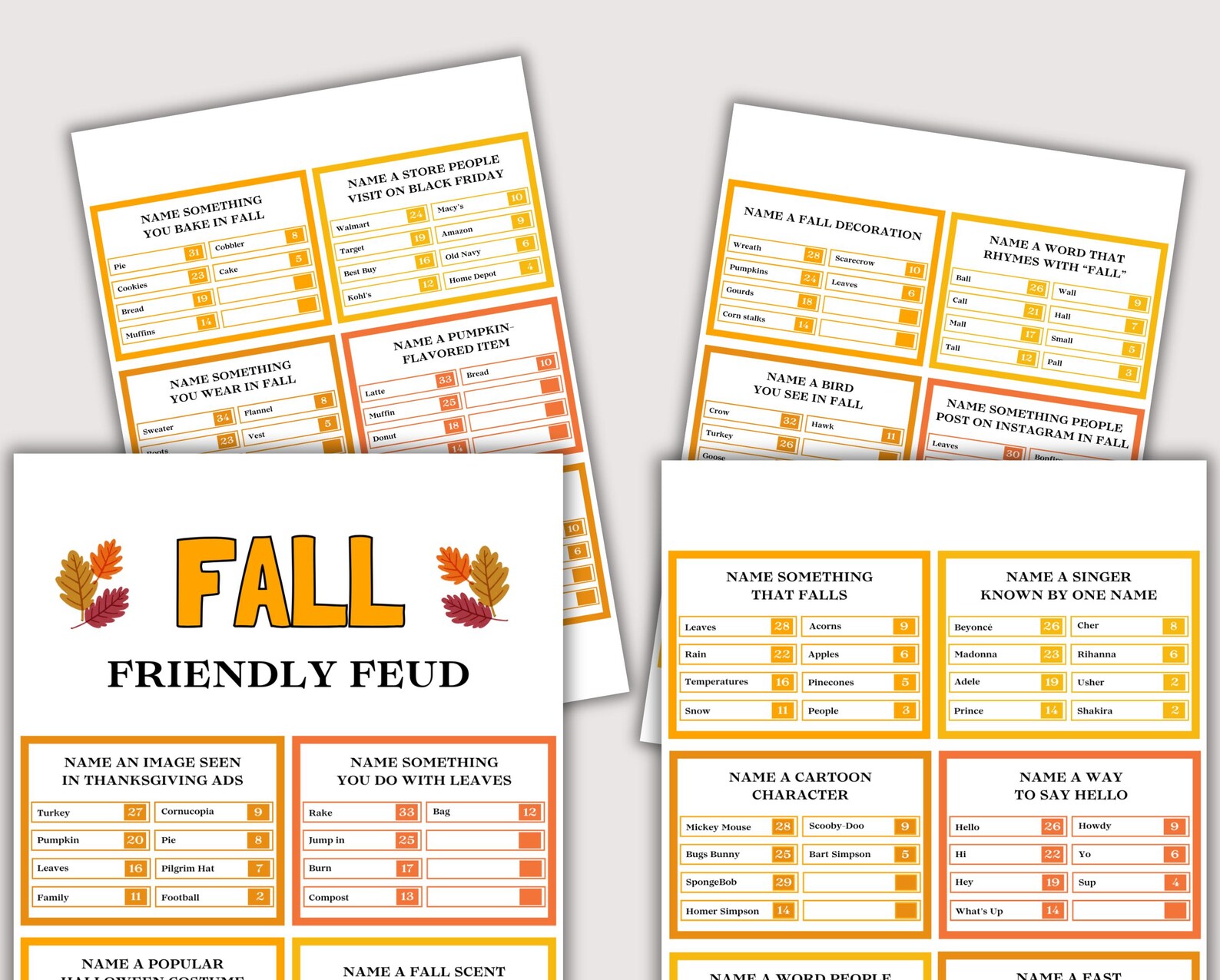 Fall Friendly Feud, Fall Party Games for Kids Adults, Autumn Friendly ...