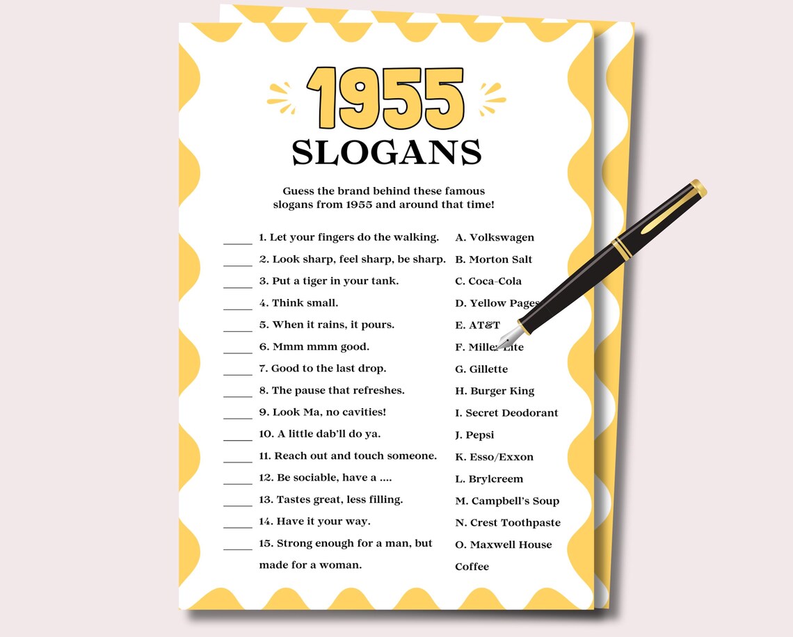 1955 TV and Radio Slogan Trivia Game, Fun 1955 Birthday Game for Her ...