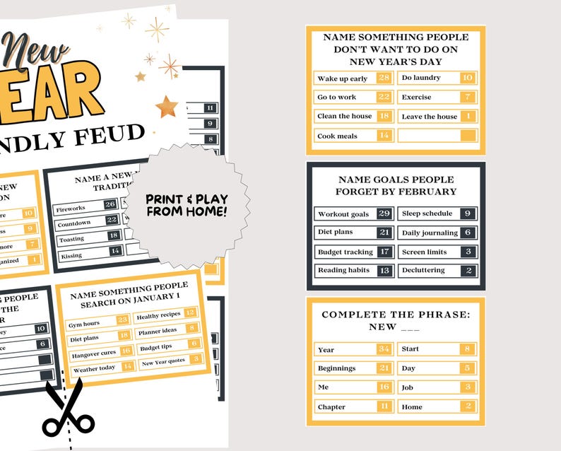 New Years Feud Game, Fun New Years Game for Adults Teen Kids, New Years ...