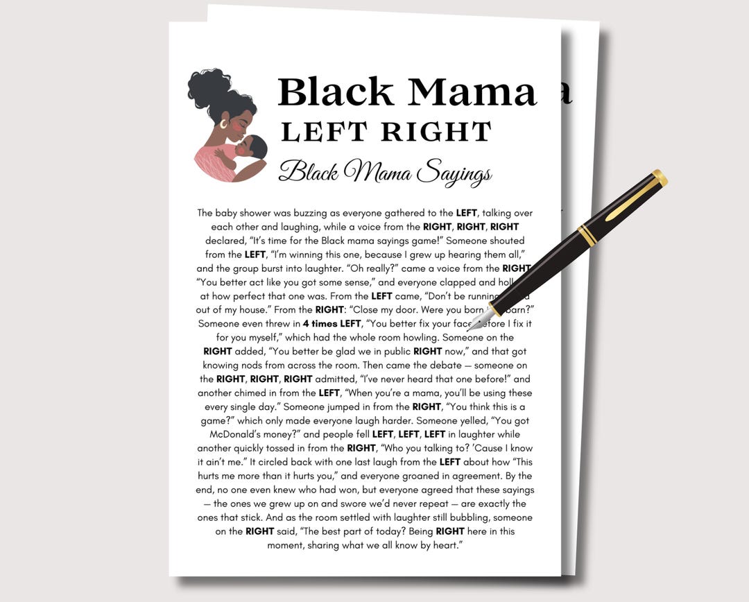 Black Mama Sayings Left Right Game, Black Baby Shower Games, Pass the ...