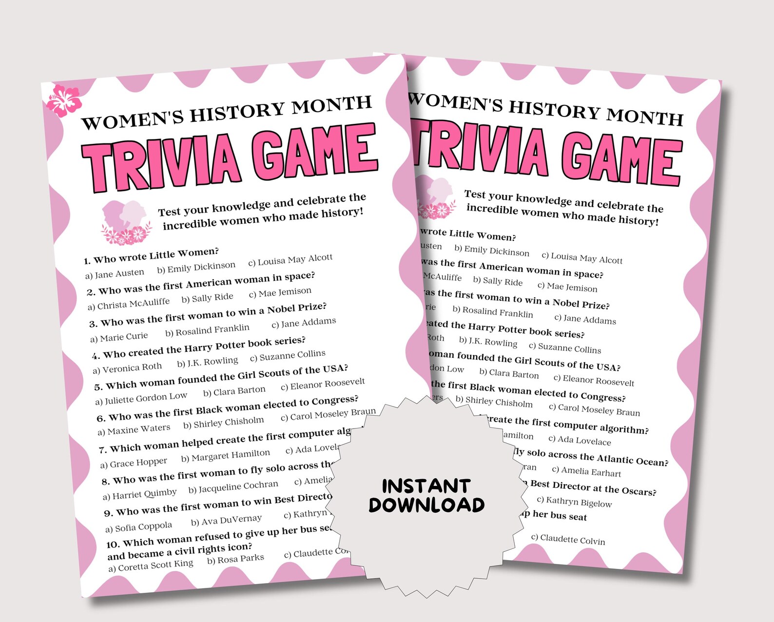 Women's History Month Trivia Game, Fun Printable Womens Day Game, Women ...