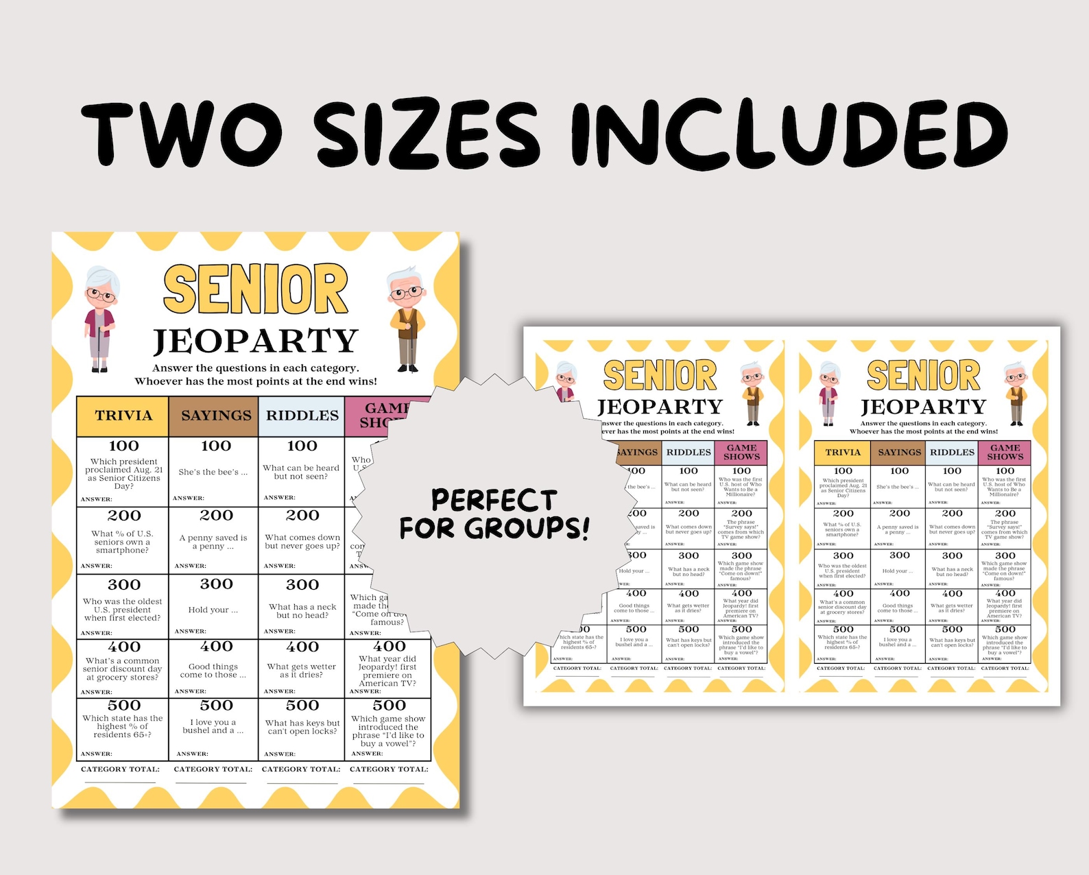 Senior Jeopardy Game, Fun Game for Seniors Group, Senior Riddles ...