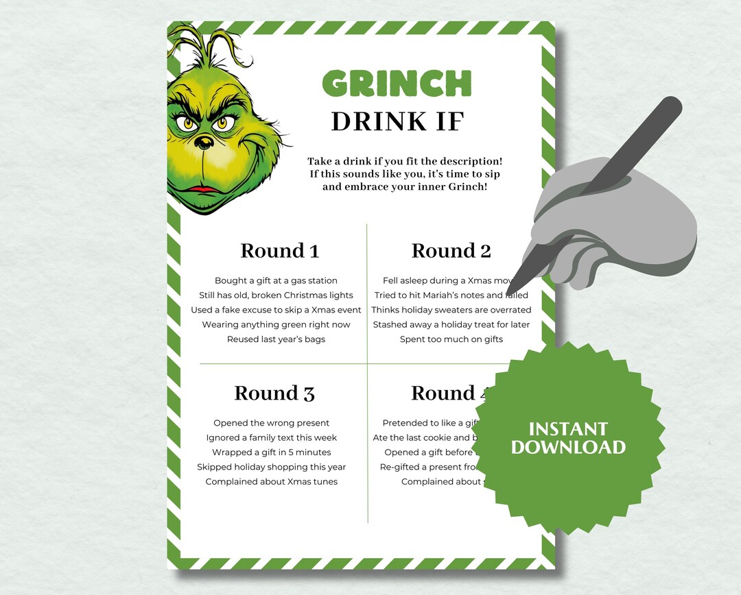 Grinch Party Drinking Game, Funny Grinch Drink If Game, Drink up Grinch ...