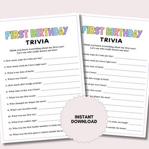1st Birthday Trivia, First Birthday Trivia, First Birthday Game ...