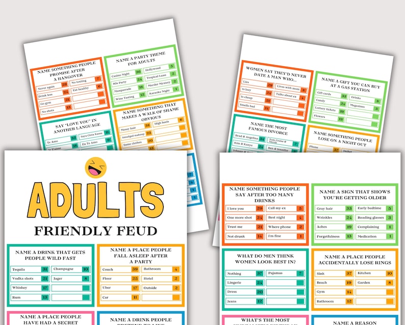 Adults Friendly Feud Game, Fun Printable Group Party Game for Adults ...