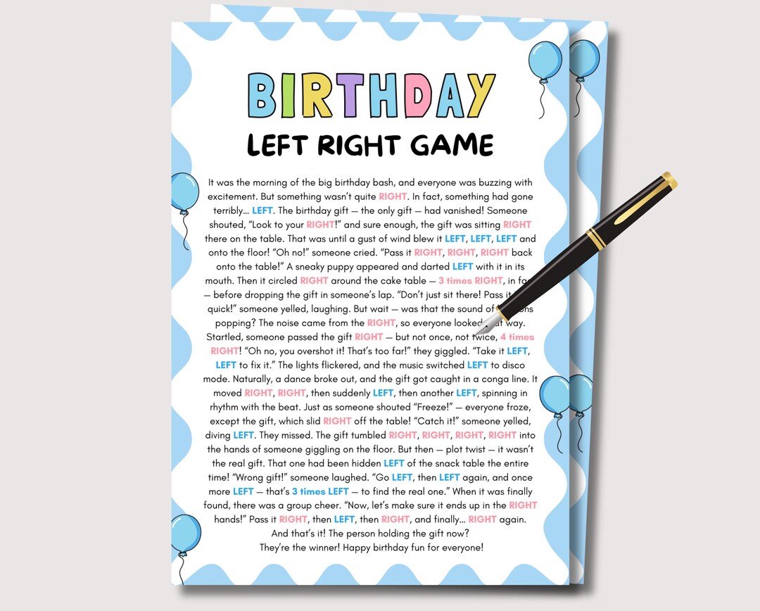 Left Right Birthday Game, Pass the Prize, Right Left Birthday Game ...