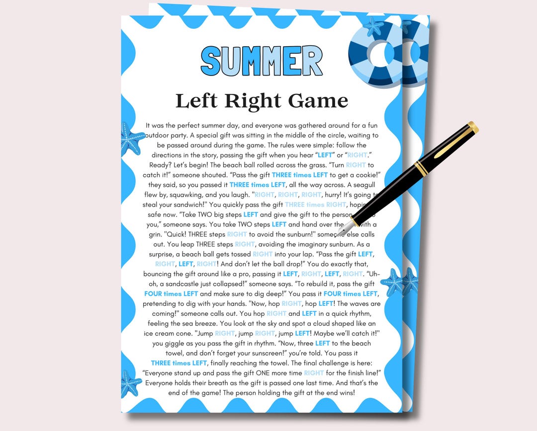 Summer Left Right Game, Summer Party Games, Printable Summer Game for ...