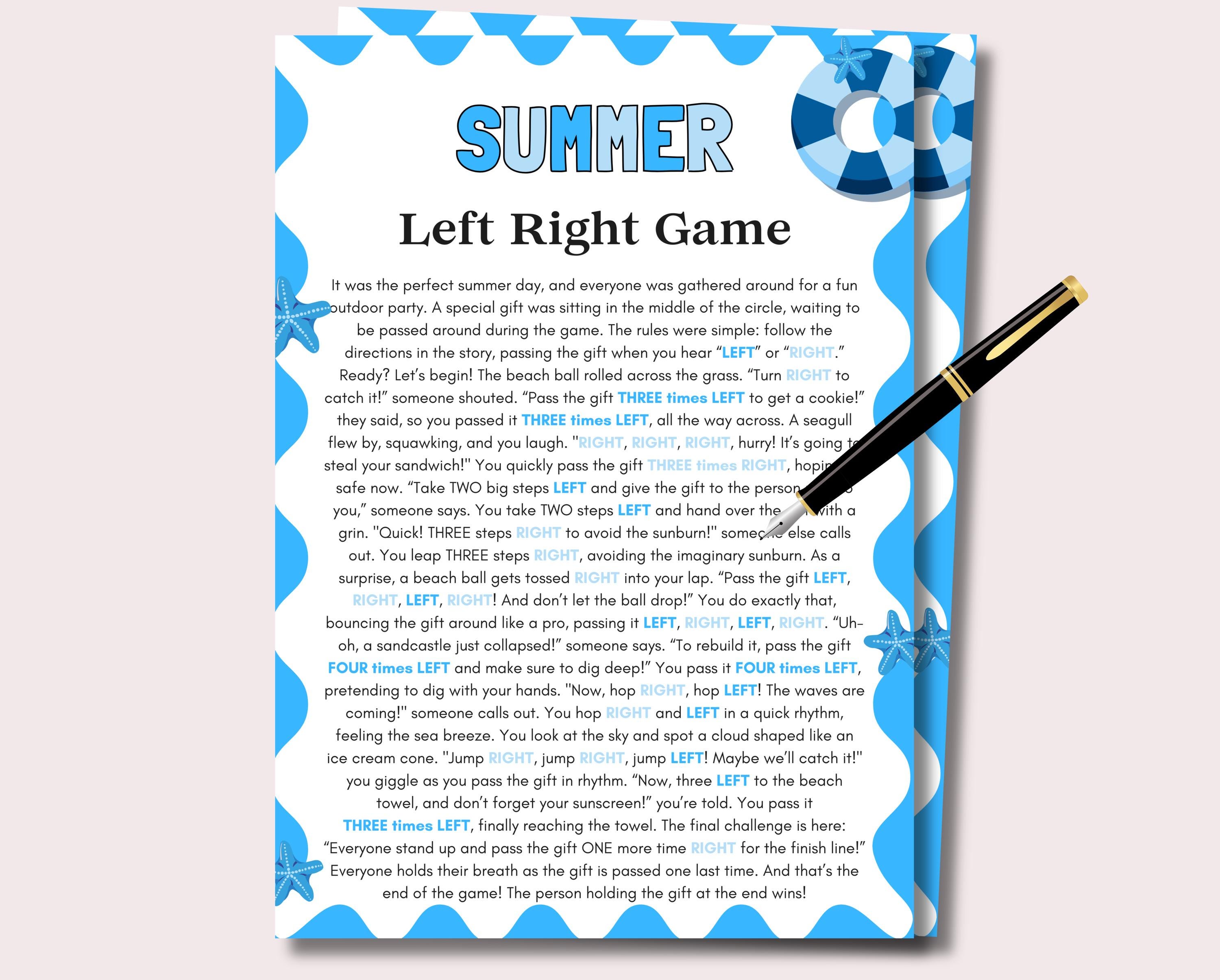 Summer Left Right Game, Summer Party Games, Printable Summer Game for ...