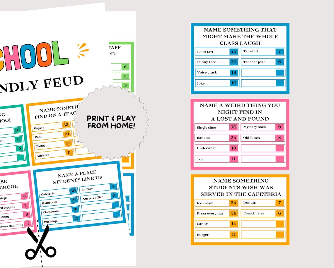 School Friendly Feud Game, Fun Printable School Classroom Activity for ...