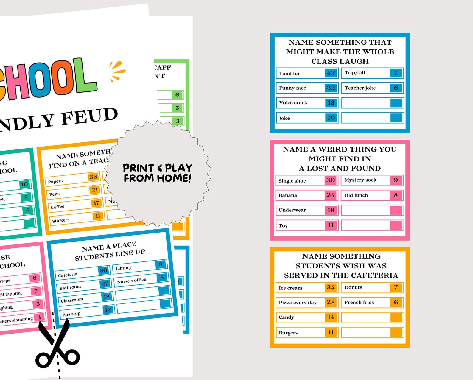 School Friendly Feud Game, Fun Printable School Classroom Activity for ...