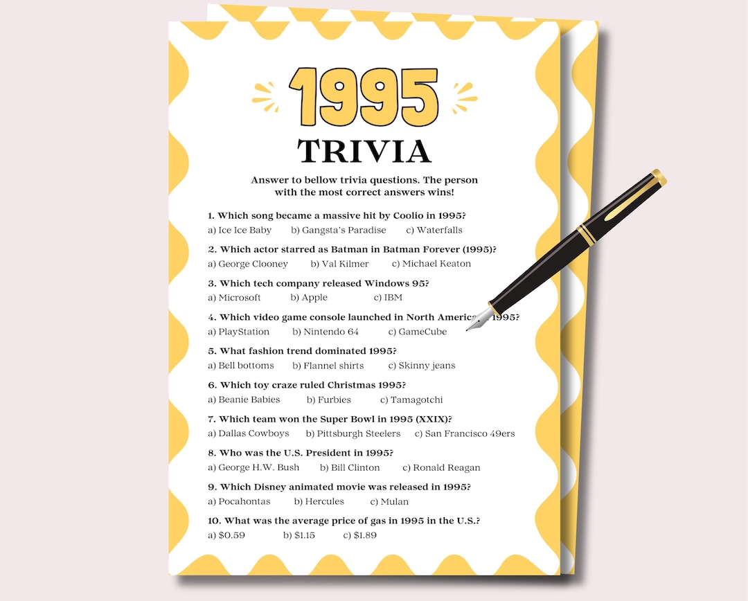 1995 Trivia Game, 30th Birthday Games, Back in 1995, 1995 Fun Facts ...