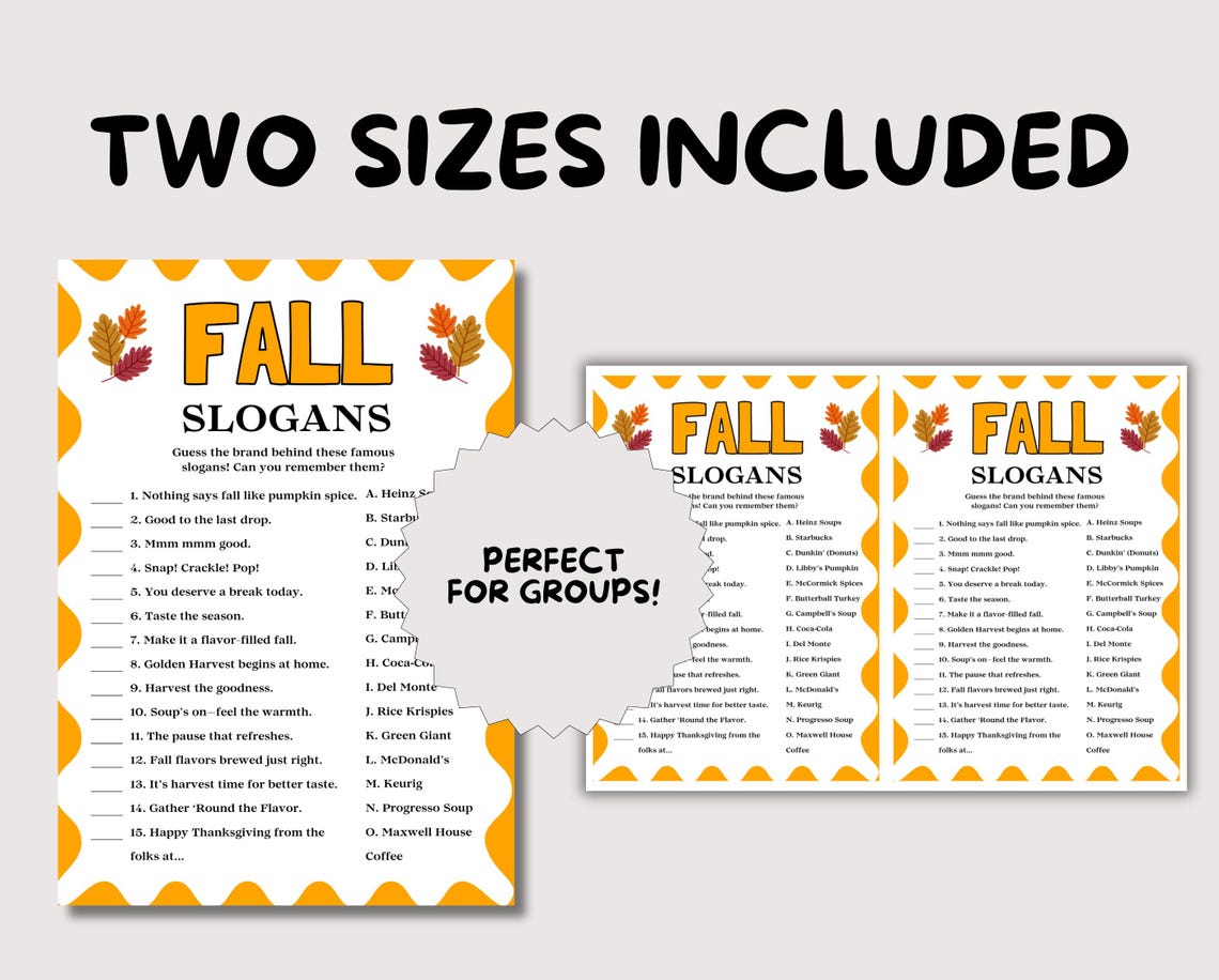 Fall Slogans Game, Funny Fall Game for Adults and Seniors, Games for ...