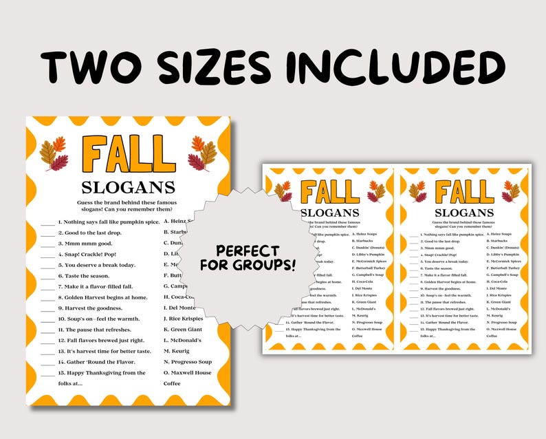 Fall Slogans Game, Funny Fall Game for Adults and Seniors, Games for ...