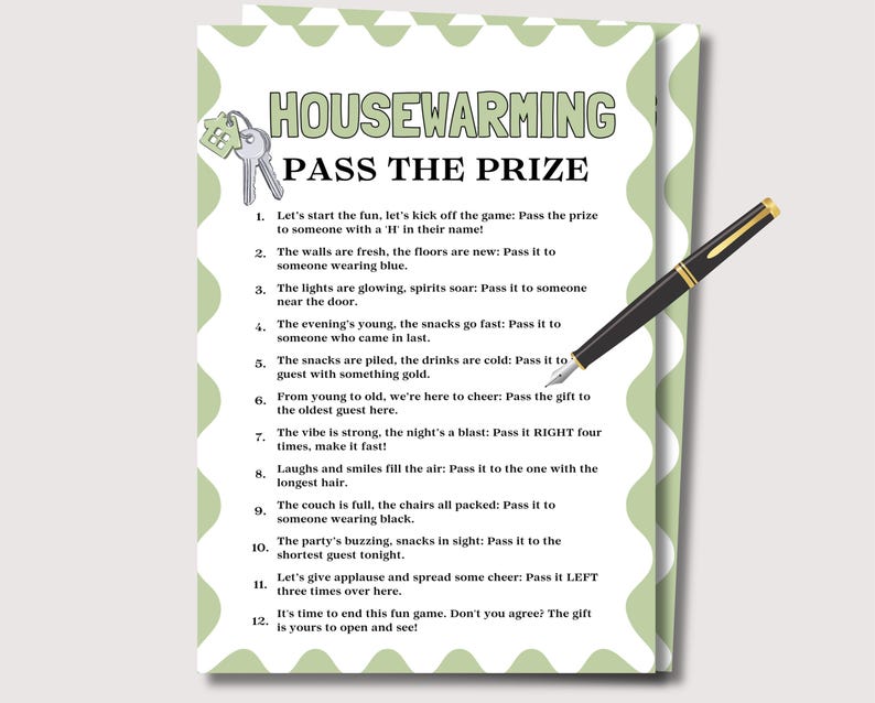 Housewarming Pass the Prize, Printable Housewarming Games, Pass the ...