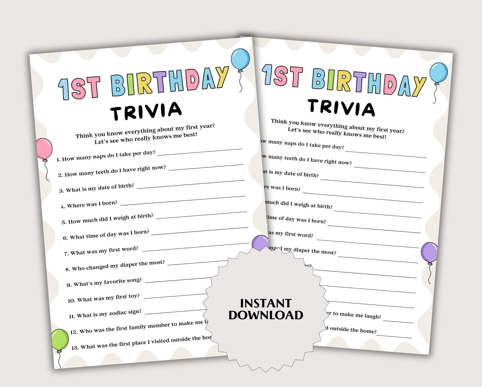 First Birthday Trivia, 1st Birthday Trivia, First Birthday Game ...