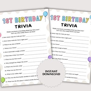 First Birthday Trivia, 1st Birthday Trivia, First Birthday Game ...
