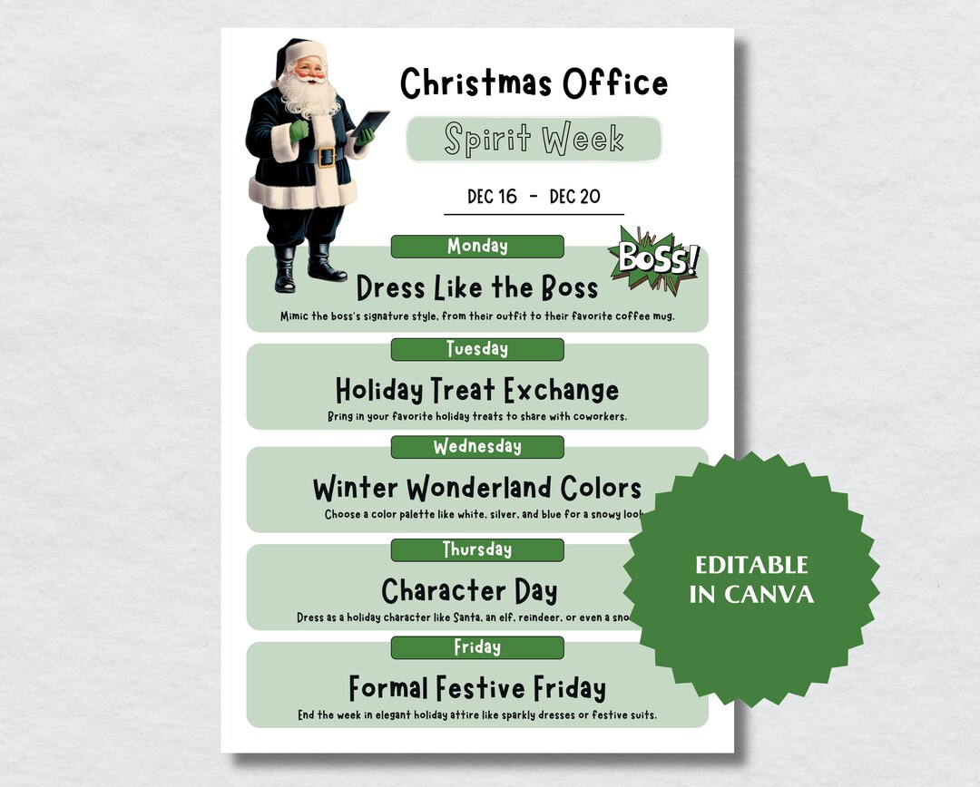 December Spirit Week Work, Editable Christmas Spirit Week Work Flyer ...